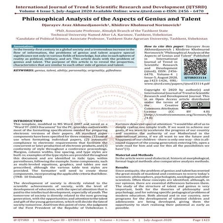 Philosophical Analysis of the Aspects of Genius and Talent | PDF