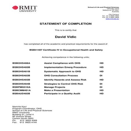 Statement of Attainment | PDF