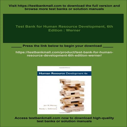 Test Bank for Human Resource Development, 6th Edition : Werner | PDF