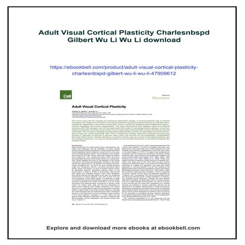 Adult Visual Cortical Plasticity Charlesnbspd Gilbert Wu Li Wu Li | PDF