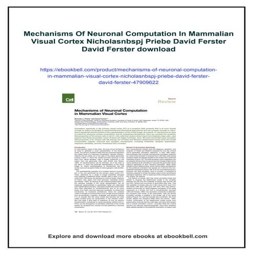 Mechanisms Of Neuronal Computation In Mammalian Visual Cortex Nicholasnbspj Priebe David Ferster ...