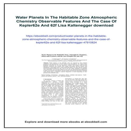 Water Planets In The Habitable Zone Atmospheric Chemistry Observable ...