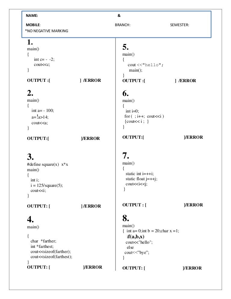 C Programming Questions c-programming-questions