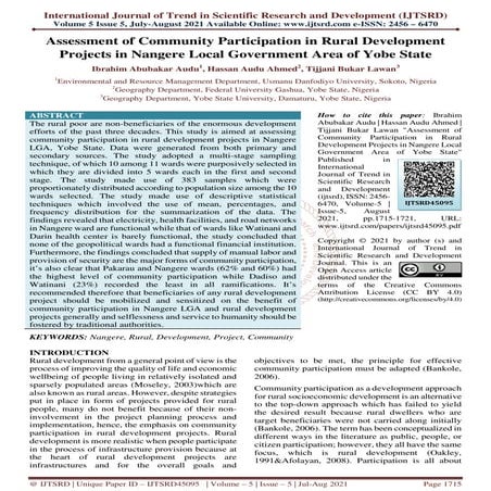 Assessment of Community Participation in Rural Development Projects in ...