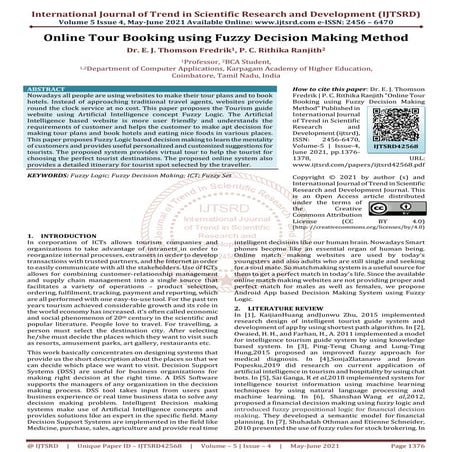 Online Tour Booking using Fuzzy Decision Making Method | PDF