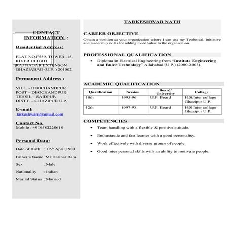 Resume - Tarkeshwar nath | DOC