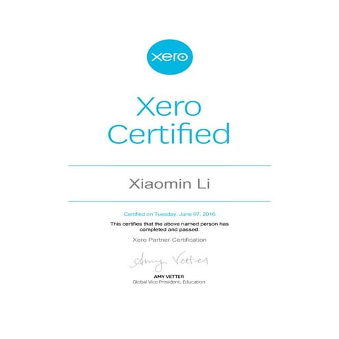 Xero Certificated advisor Xiaomin Li | PDF