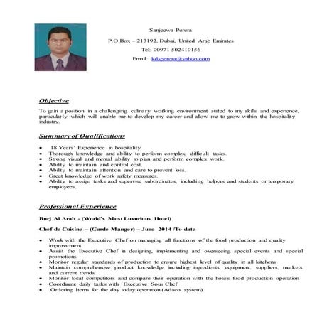 SANJEEWA PERERA NEW CV2016 | DOCX | Cooking | Food & Drink