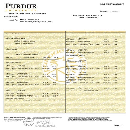 Purdue Transcript