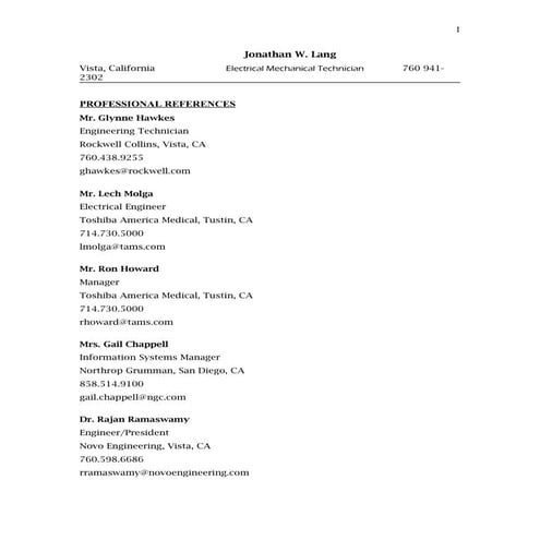 Professional References Jonathan W. Lang | PDF