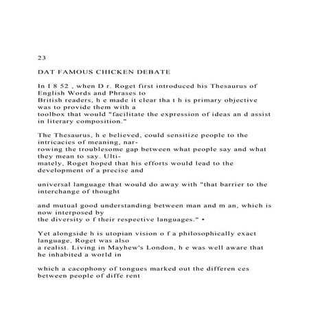 23 DAT FAMOUS CHICKEN DEBATE In I 8 52 , when D r. Rog.docx
