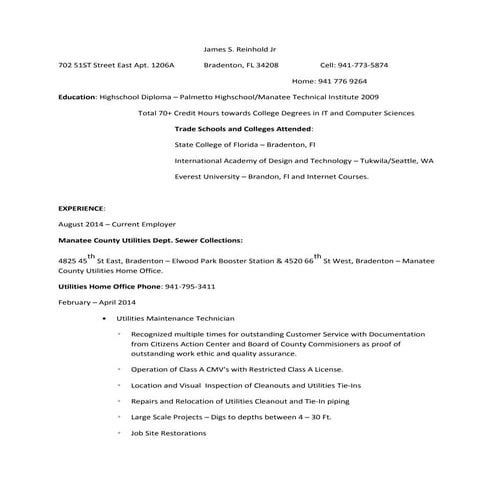 James S. Reinhold Resume | RTF | Home Improvement | Home & Garden