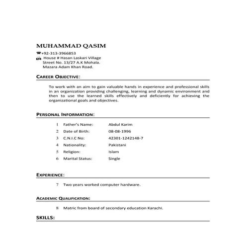 MUHAMMAD QASIM MINA CV | RTF