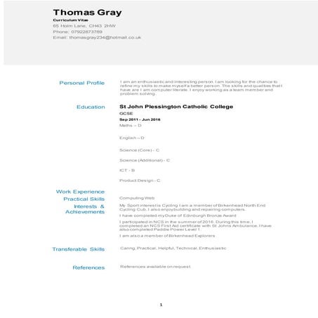 Arron Westmoreland CV. | DOCX