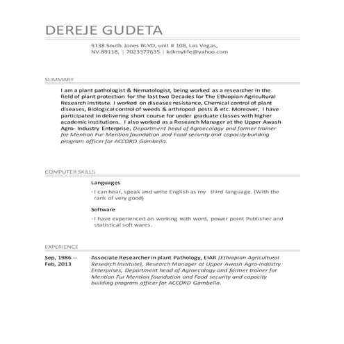 dereje Resume #1 | DOCX