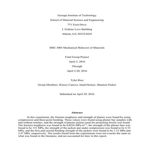 Design, Strength, and Failure of Paleontology Plaster Jackets | PDF