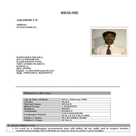 adarsh resume | DOC