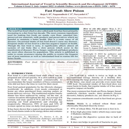 Fast Food Slow Poison | PDF