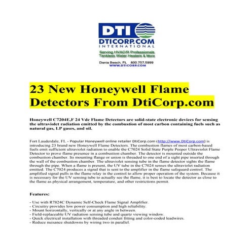 23 new honeywell flame detectors from DtiCorp.com