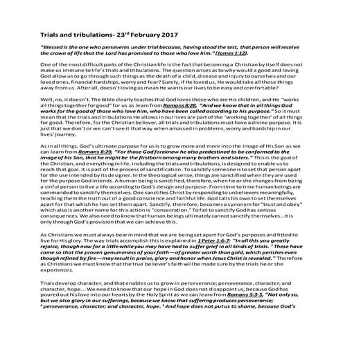 23rd February 2017 - Our Trials and Tribulations | DOCX