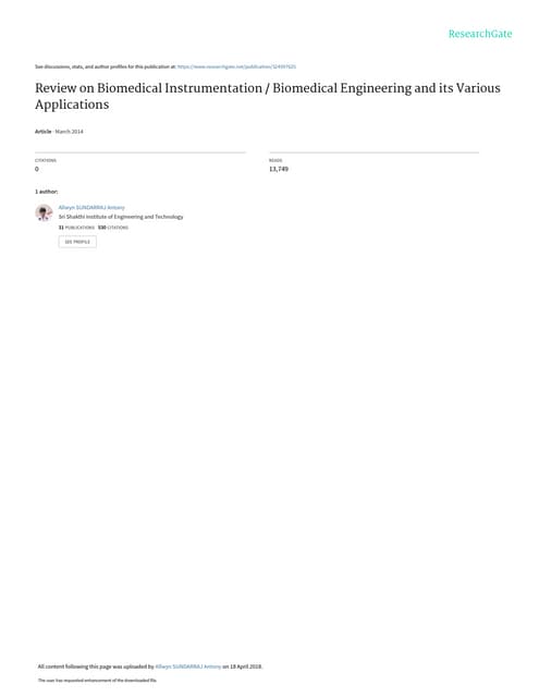 INTRODUCTION TO BIOMEDICAL ENGINEERING AND INSTRUMENTATION | PPT ...