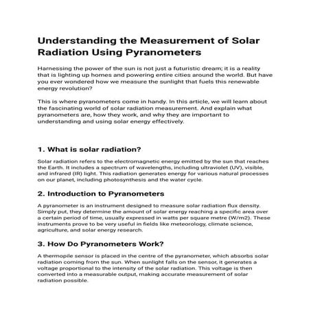 Understanding the Measurement of Solar Radiation Using Pyranometers | PDF