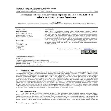 Influence of low power consumption on IEEE 802.15.4 in wireless networks performance | PDF