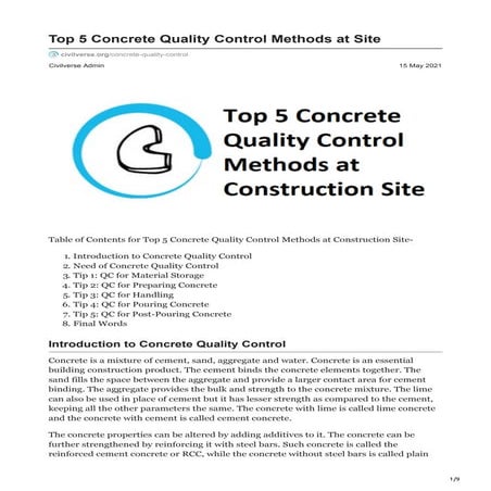 Top 5 Concrete Quality Control Methods at Site | PDF