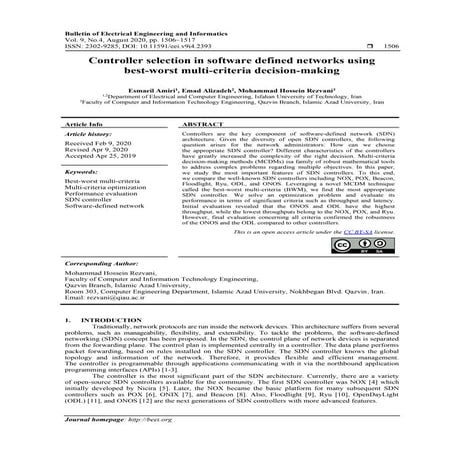 Controller selection in software defined networks using best-worst multi-criteria decision ...