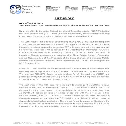 International Trade Commission Rejects AD/CV Duties on Trucks and Bus ...