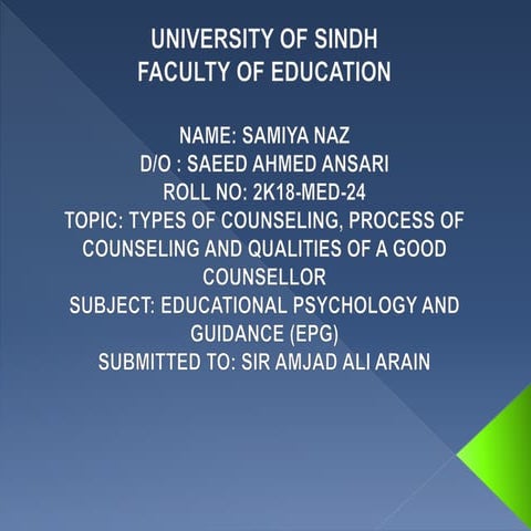 Types of Counseling, Process of Counseling and Qualities of a good ...