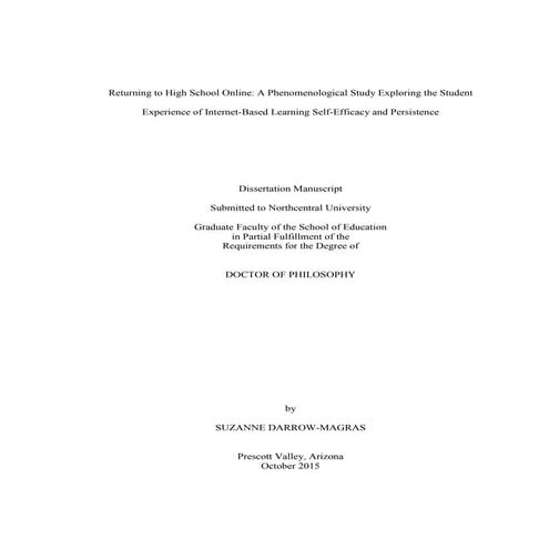 Returning to High School Online: A Phenomenological Study Exploring the Student Experience of ...