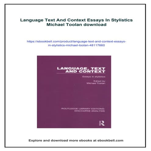 Language Text And Context Essays In Stylistics Michael Toolan | PDF