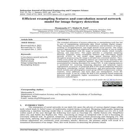 Efficient resampling features and convolution neural network model for image forgery detection | PDF