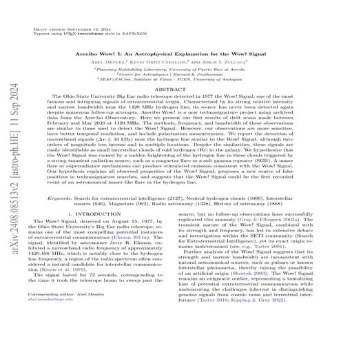 Arecibo Wow! I: An Astrophysical Explanation for the Wow! Signal | PDF