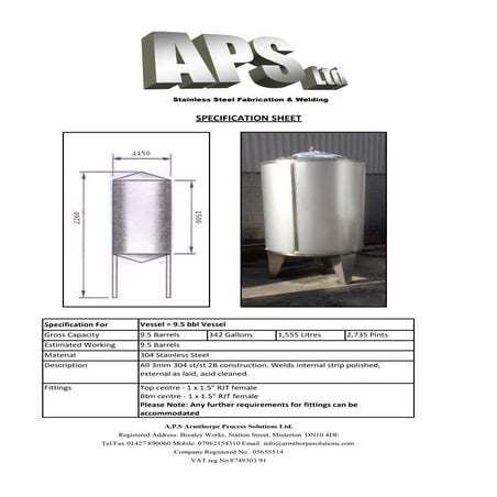 9.5bbl Vessel Spec Sheet | PDF
