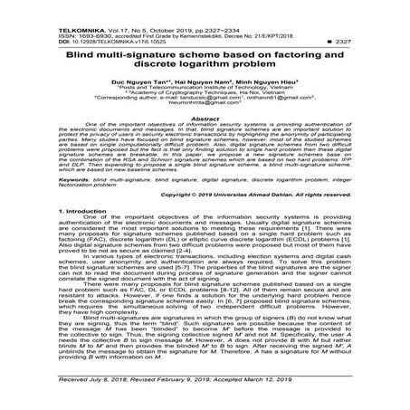 Blind Multi Signature Scheme Based On Factoring And Discrete Logarithm Problem Pdf 5080
