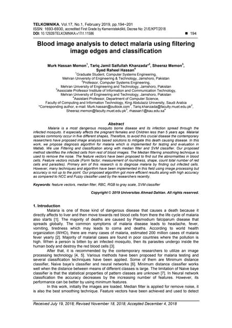 Classification of plasmodium falciparum based on textural and morphological features | PDF ...