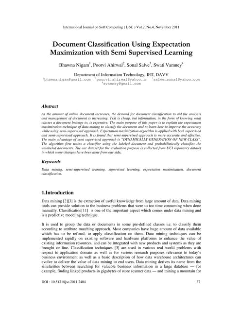 Document Classification Using Expectation Maximization With Semi Supervised Learning Pdf