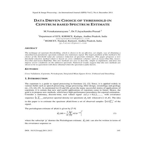 Data Driven Choice of Threshold in Cepstrum Based Spectrum Estimate | PDF