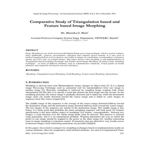 Comparative Study of Triangulation Based and Feature Based Image Morphing | PDF
