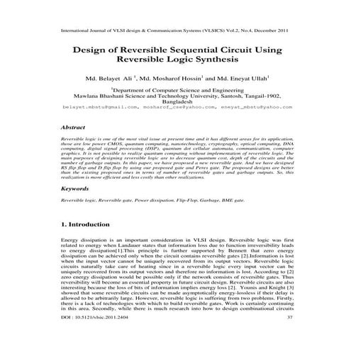 Design Of Reversible Sequential Circuit Using Reversible Logic Synthesis Pdf