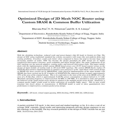 Optimized Design Of 2d Mesh Noc Router Using Custom Sram And Common