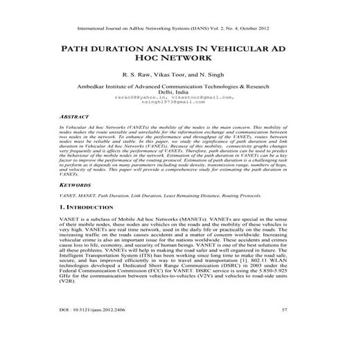 Path Duration Analysis in Vehicular Ad Hoc Network | PDF | Computer Networking | Computing
