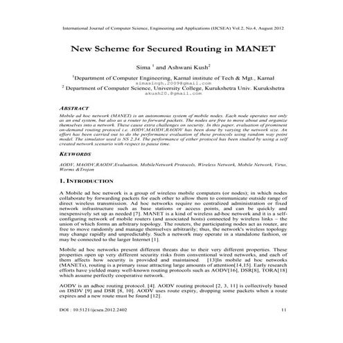 New Scheme For Secured Routing In Manet Pdf