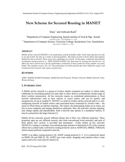 New Scheme For Secured Routing In Manet Pdf