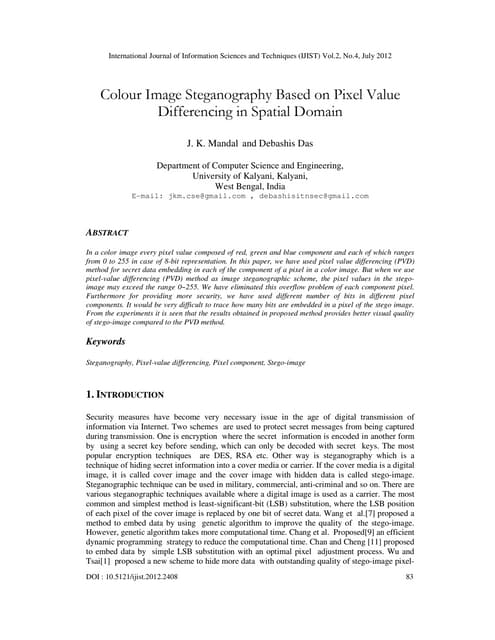 Colour Image Steganography Based On Pixel Value Differencing In Spatial Domain Pdf