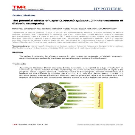 The potential effects of Caper (Capparis spinosa L.) in the treatment ...