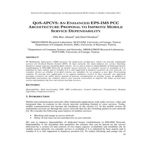 QOS-APCVS: AN ENHANCED EPS-IMS PCC ARCHITECTURE PROPOSAL TO IMPROVE MOBILE SERVICE DEPENDABILITY ...