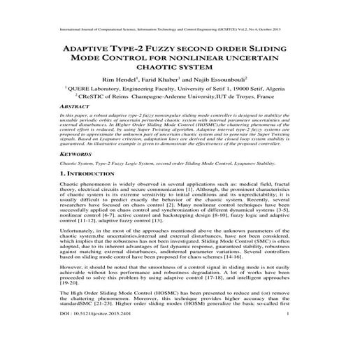 Adaptive Type 2 Fuzzy Second Order Sliding Mode Control For Nonlinear Uncertain Chaotic System Pdf